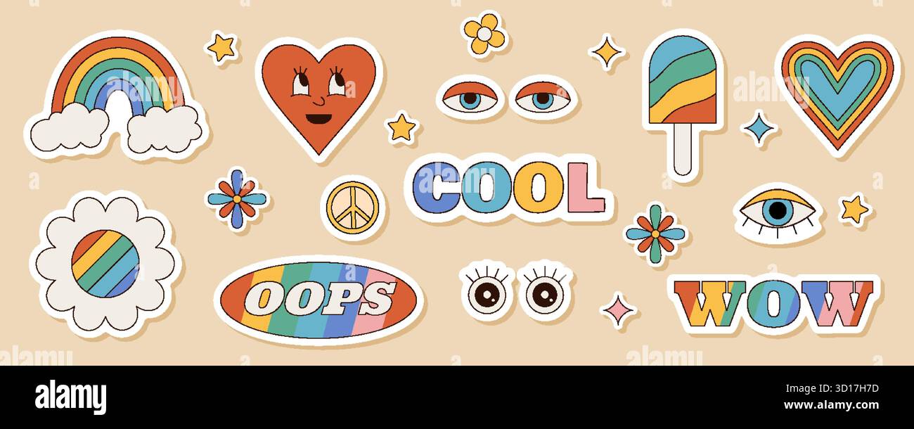 Groovy Retro Sticker Set With Cartoon Stock Vector Image & Art - Alamy
