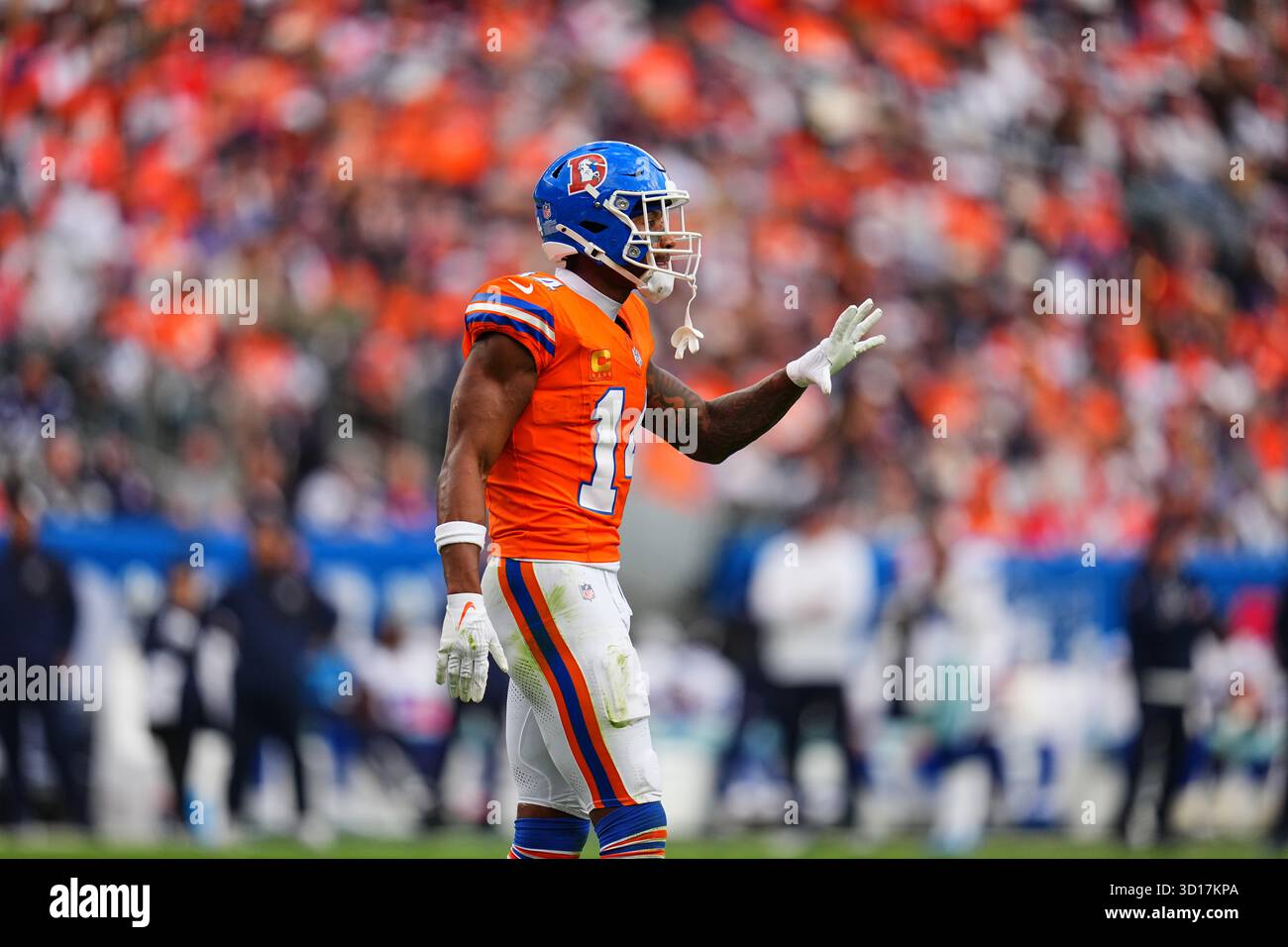 Denver Broncos wide receiver Courtland Sutton lines up against the ...