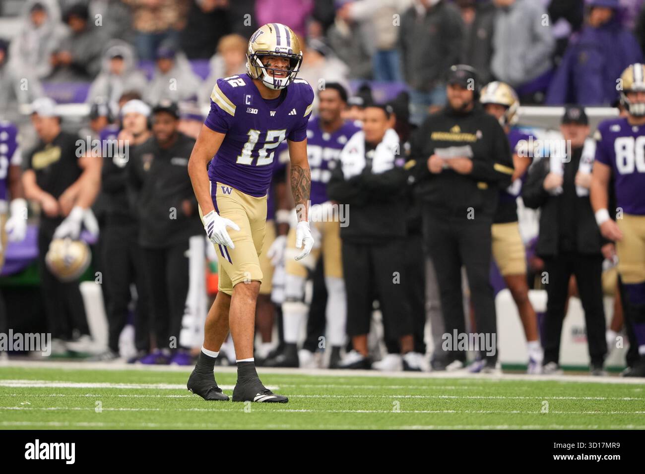 Washington wide receiver Denzel Boston waits for a play against ...
