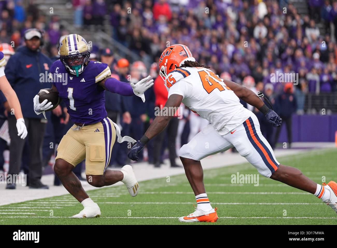 Washington running back Jonah Coleman (1) runs against Illinois ...