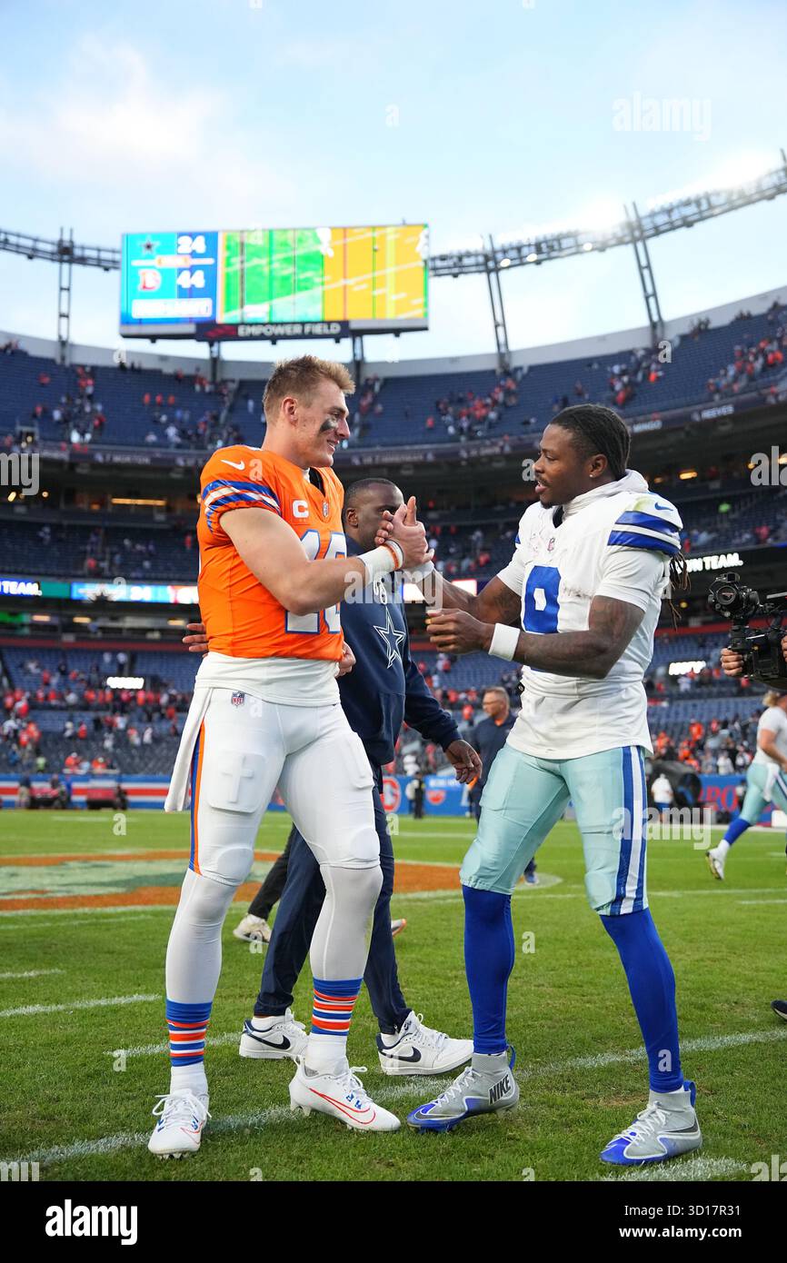 Denver Broncos quarterback Bo Nix (10) and Dallas Cowboys wide receiver ...