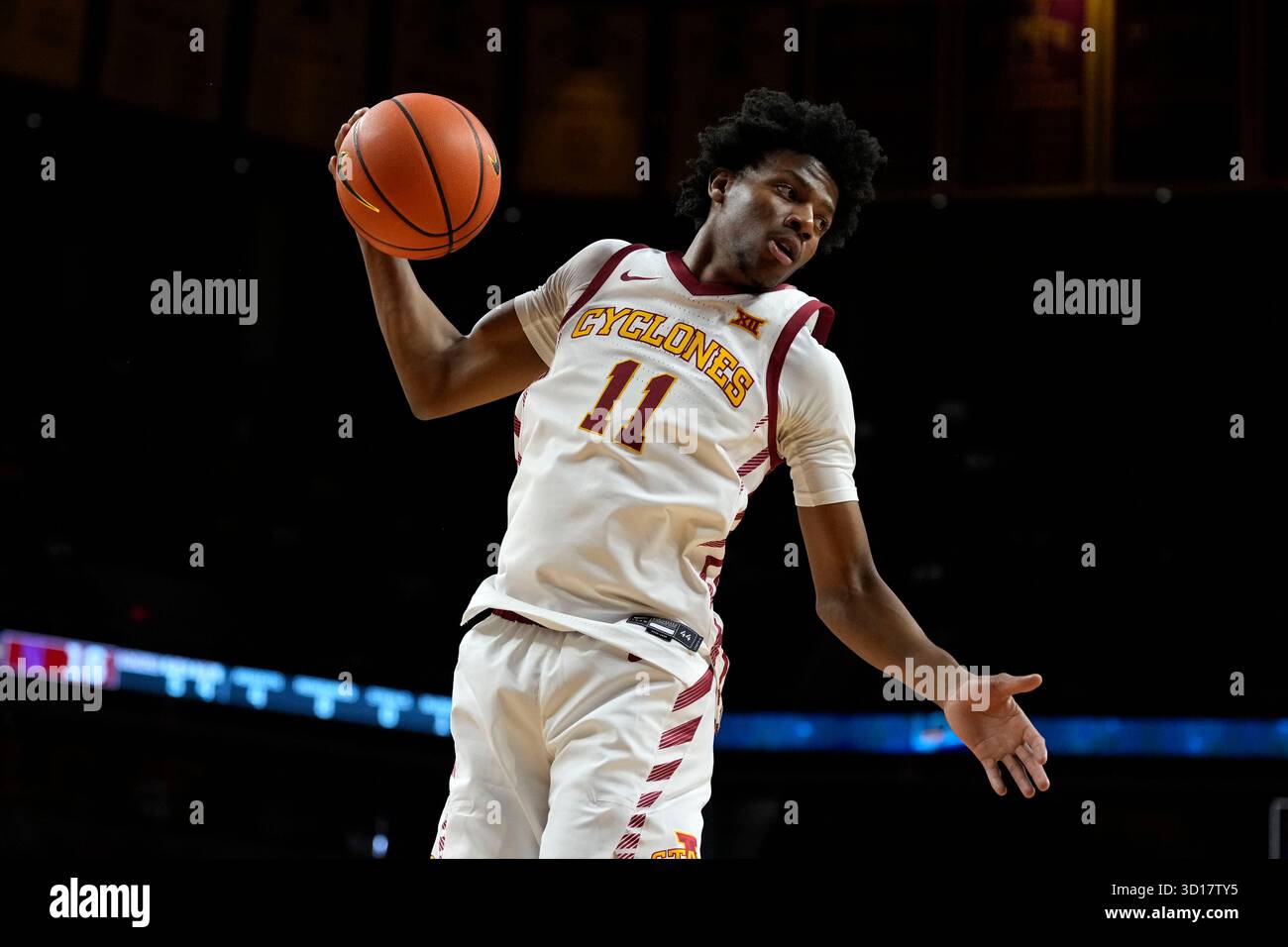 Iowa State guard Dominick Nelson grabs a rebound during the first half ...