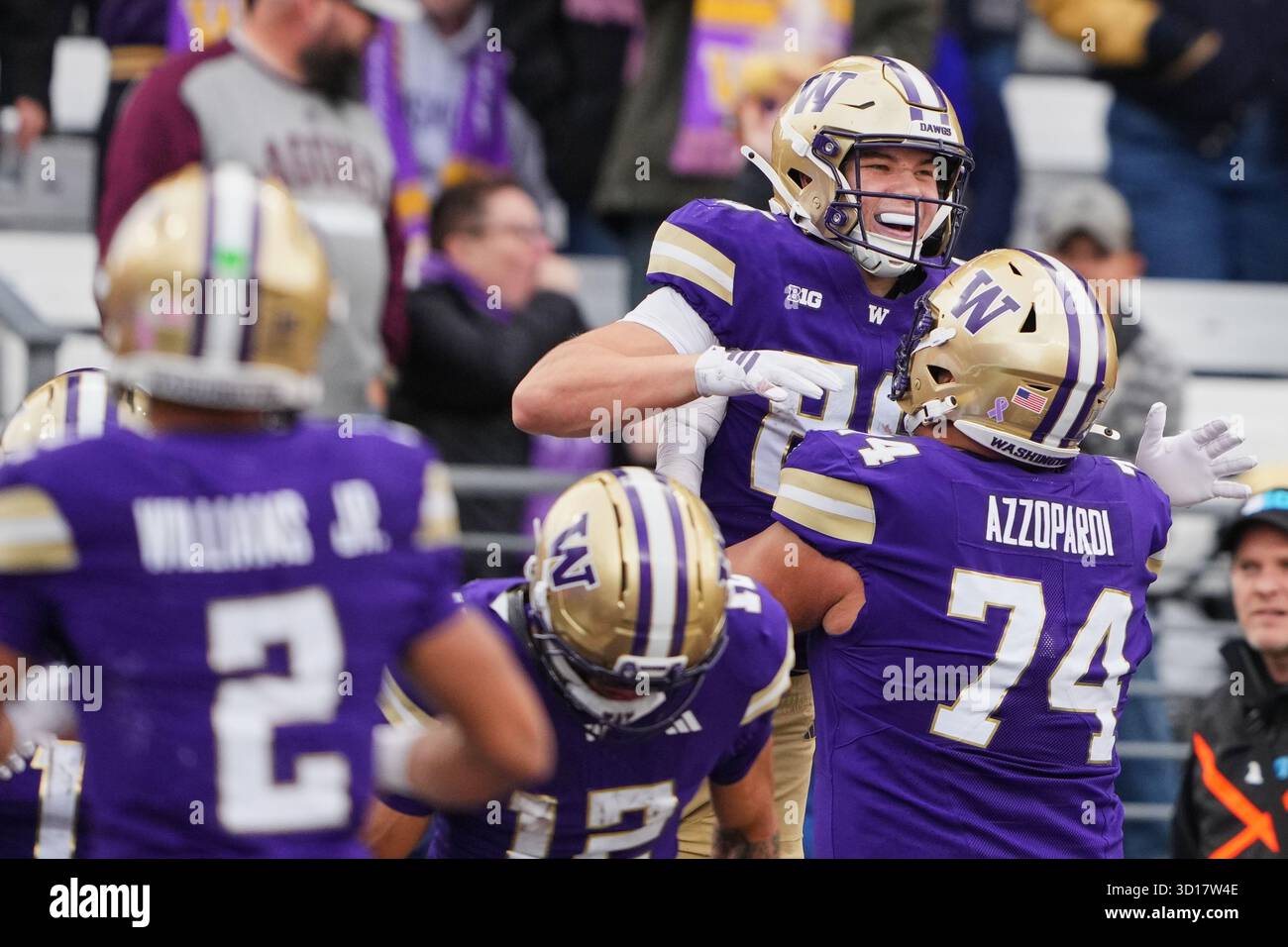 Washington tight end Decker Degraaf, facing, celebrates his touchdown ...