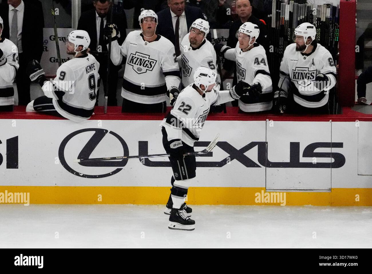 Los Angeles Kings left wing Kevin Fiala (22) celebrates after his goal ...
