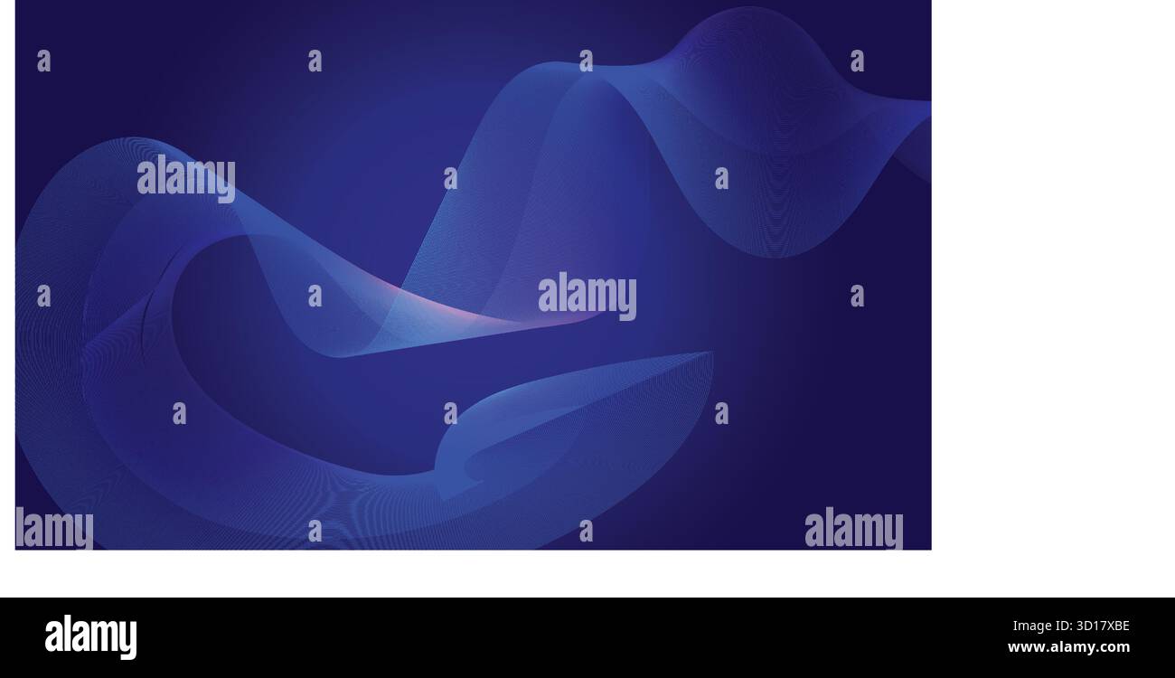 Abstract flowing waves of light and shadow in deep blue tones create a ...