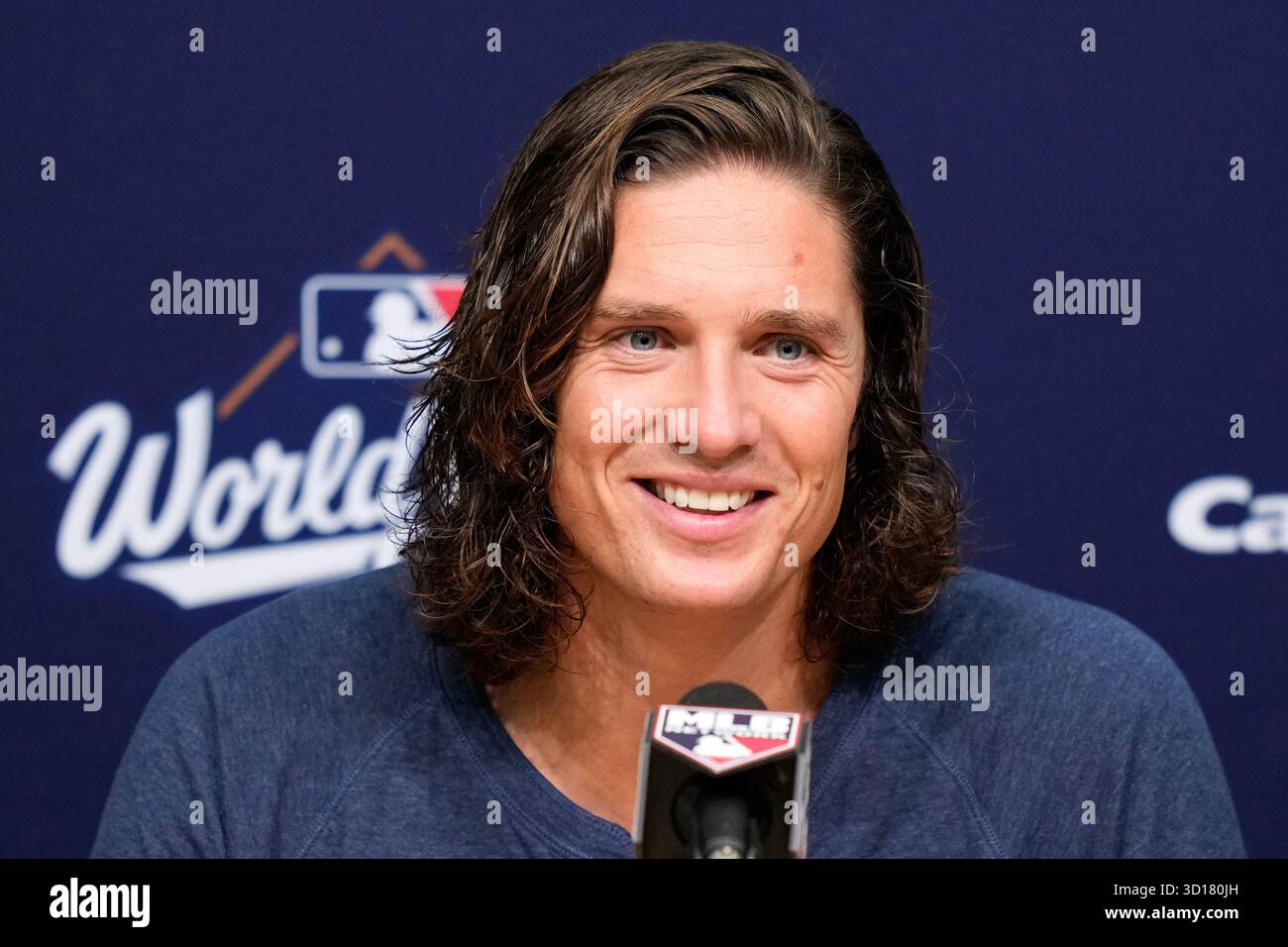 Los Angeles Dodgers starting pitcher Tyler Glasnow speaks during a news ...