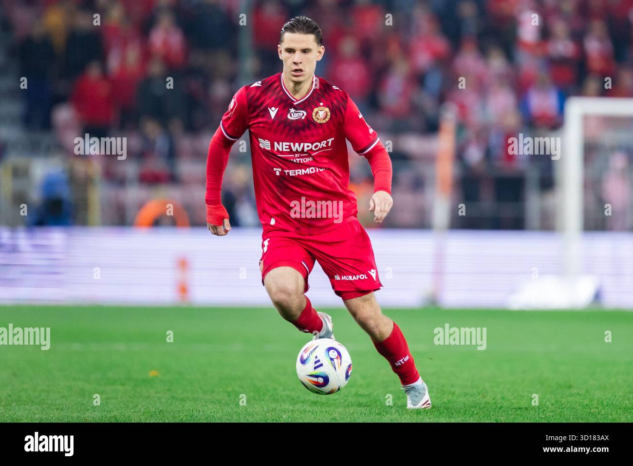Marcel Krajewski of Widzew seen in action during the Polish PKO BP ...