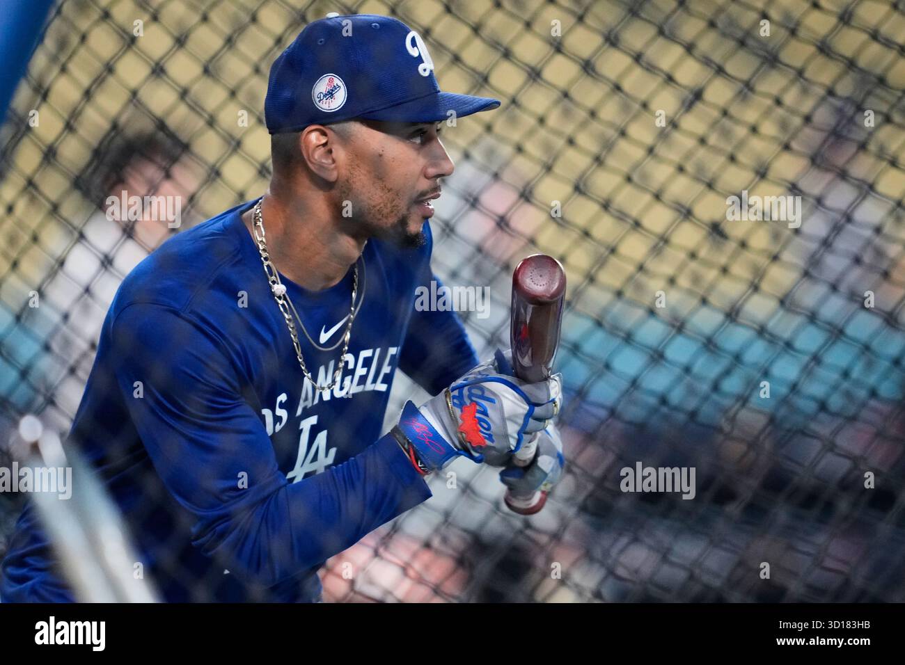 Los Angeles Dodgers shortstop Mookie Betts works out ahead of Game 3 of ...