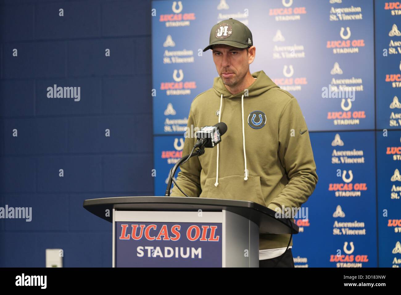 Indianapolis Colts head coach Shane Steichen speaks during a news ...