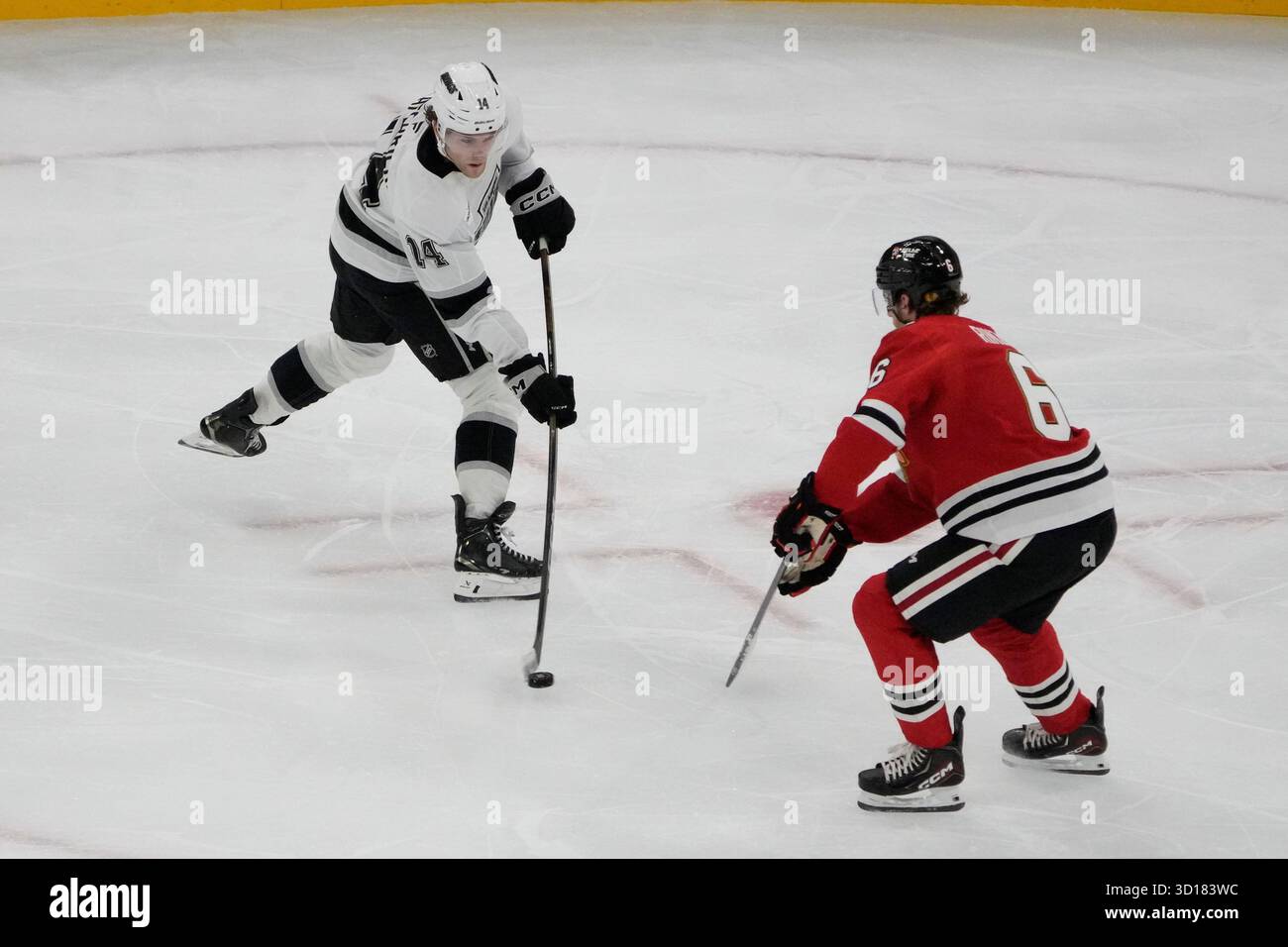 Los Angeles Kings right wing Alex Laferriere (14) shoots the puck as ...