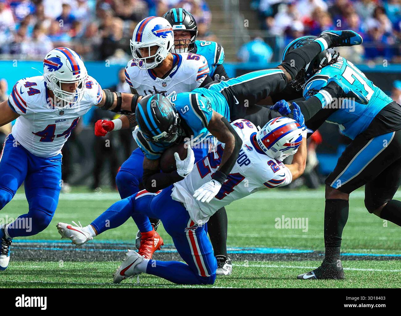 October 26, 2025: Carolina running back Rico Dowdle (5) goes over the ...