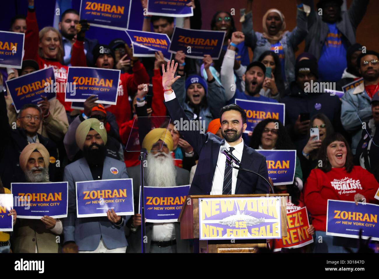 New York City mayoral candidate Zohran Mamdani waves to the crowd ...