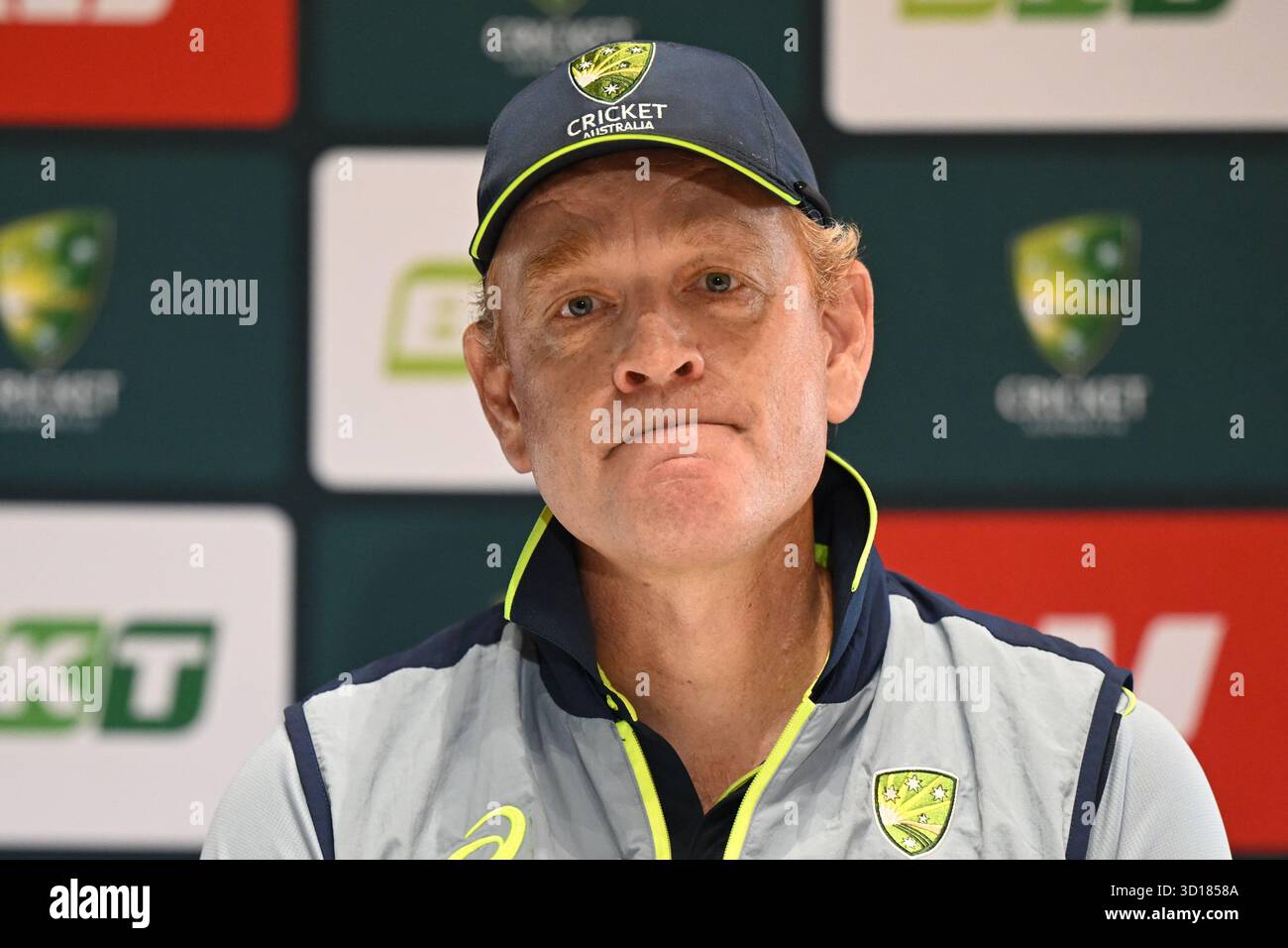 Cricket Australia coach Andrew McDonald speaks to the media during a ...