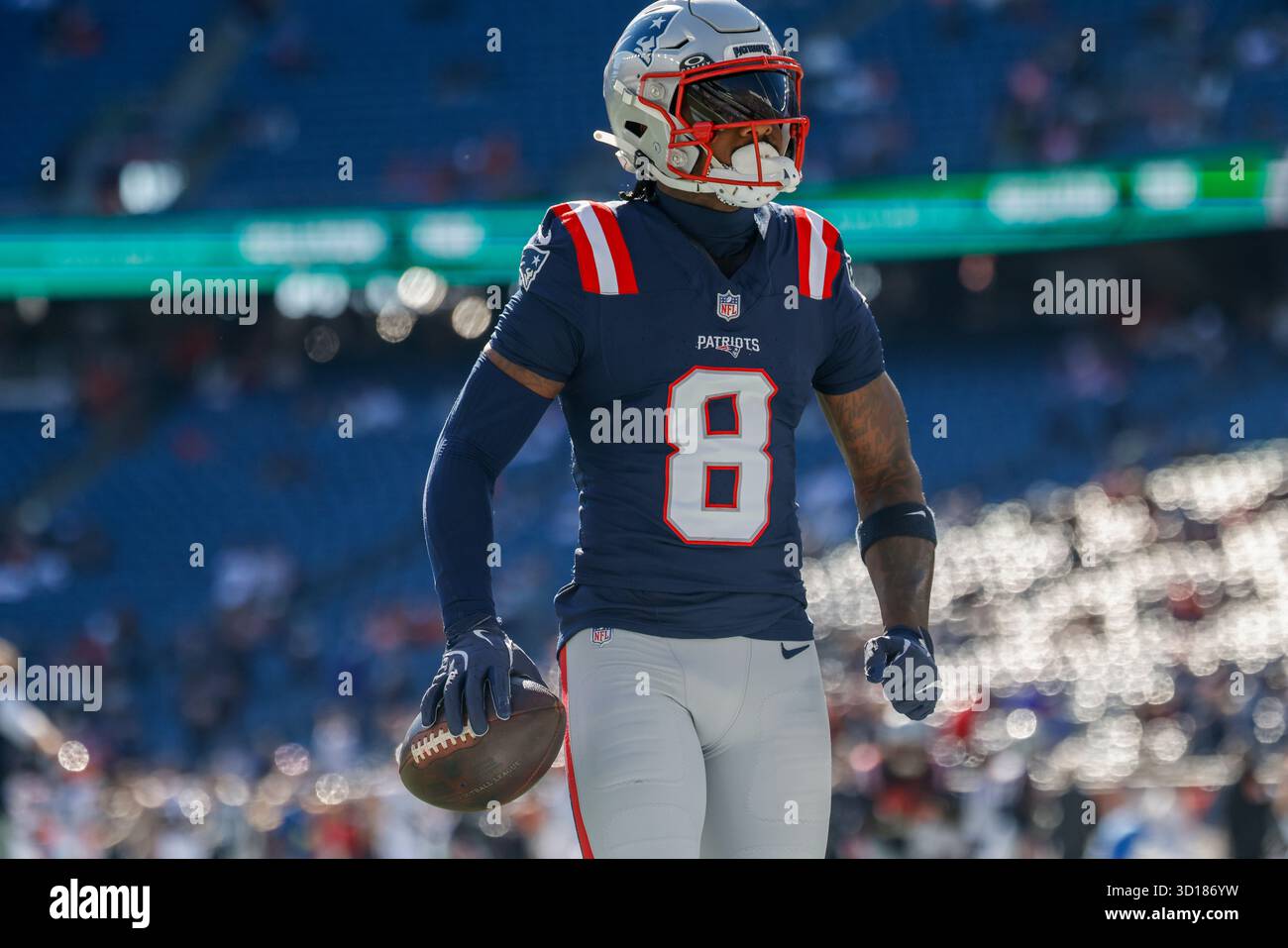 New England Patriots wide receiver Stefon Diggs (8) warms up prior to ...