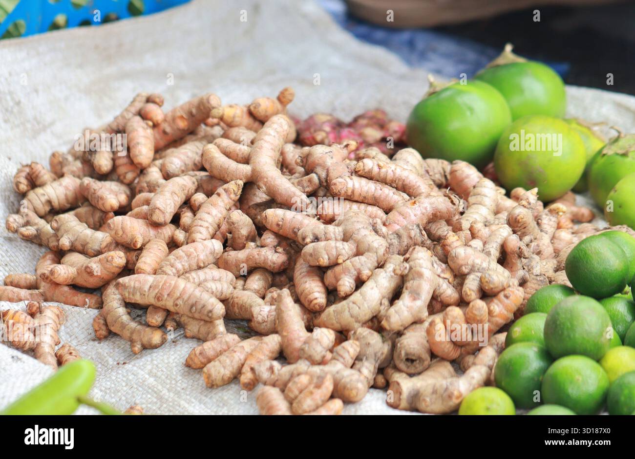 Turmeric and Lime Sold at Traditional Market in Pangkoh Village Stock ...