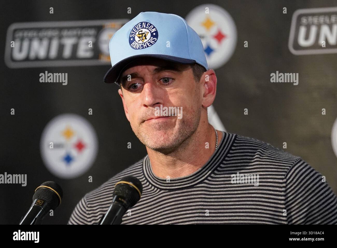 Pittsburgh Steelers' Aaron Rodgers talks after an NFL football game ...