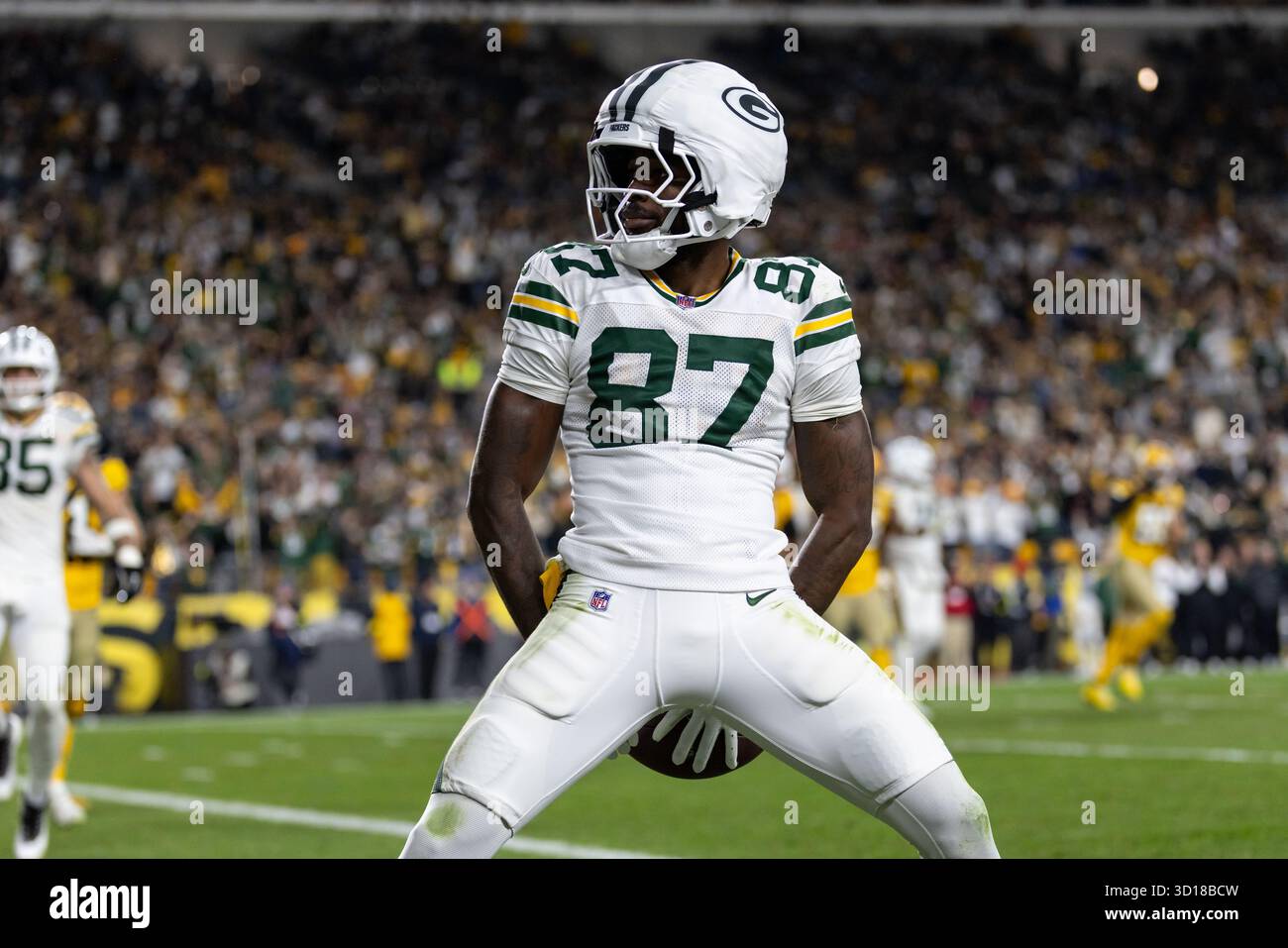 Green Bay Packers wide receiver Romeo Doubs (87) reacts after catching ...