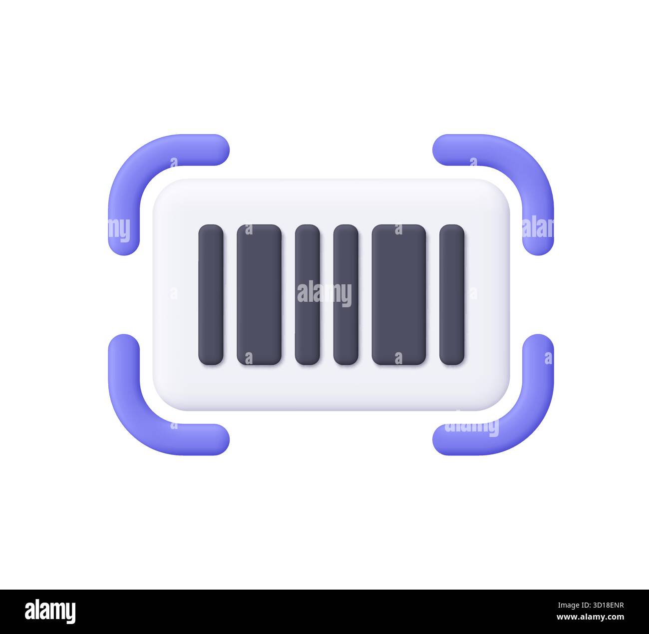 Black barcode icon with purple scanning frame corners. Product ...