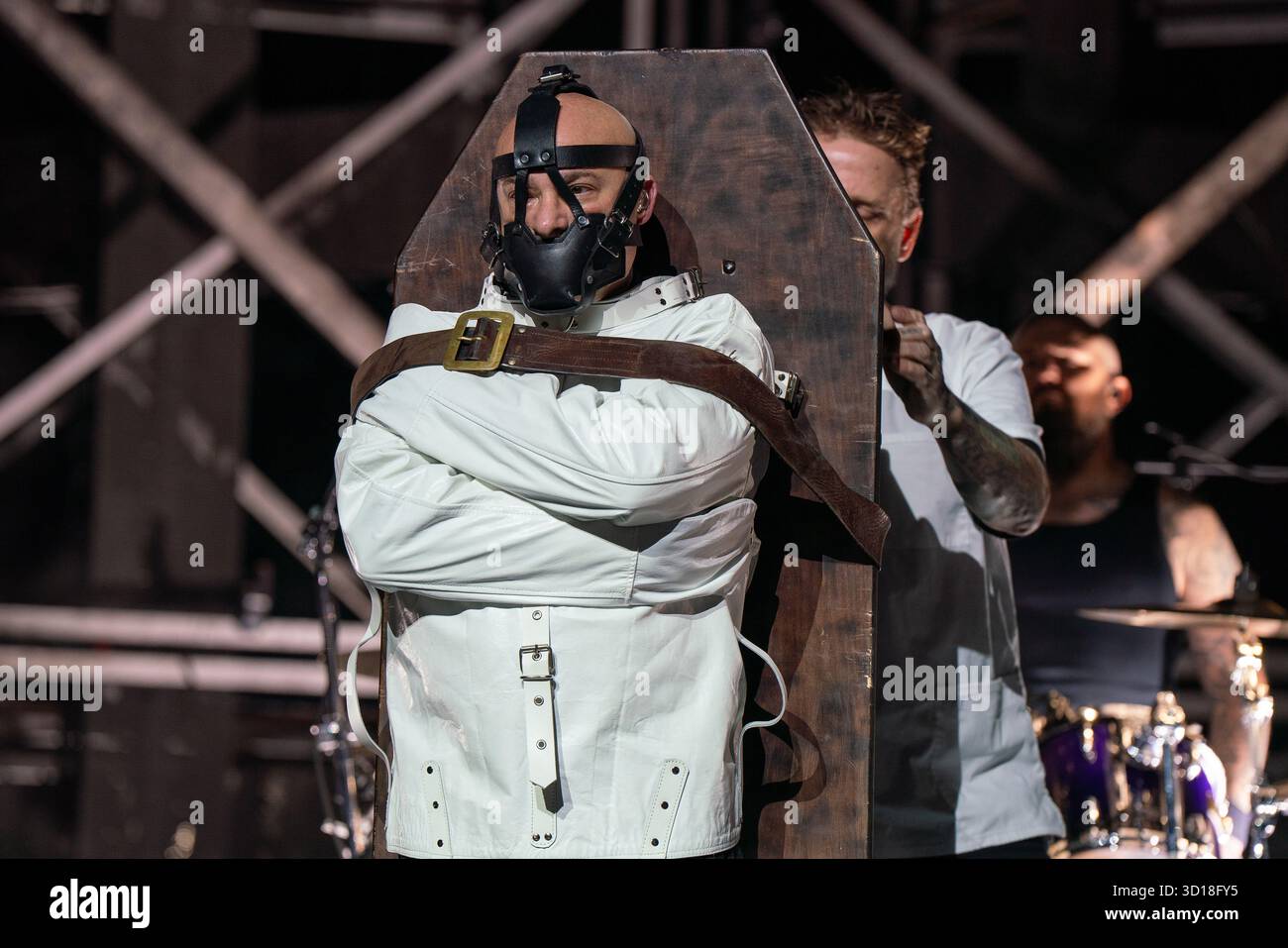 David Draiman seen Live on Stage performing with his band Disturbed. Multi- Platinum rock band ...