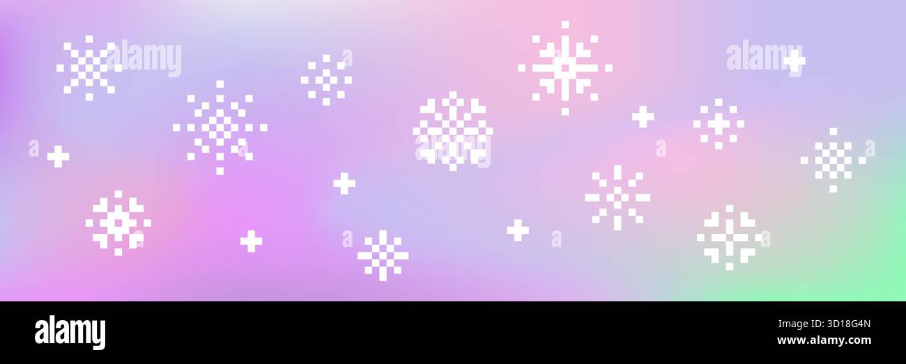 Pixel art 8 bit white snowflakes on color gradient background Stock ...