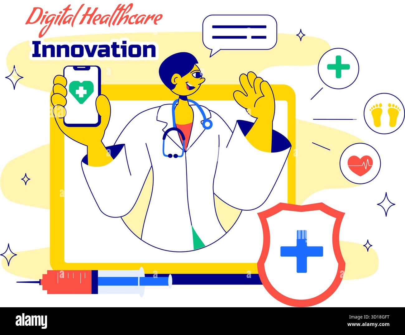 Digital Healthcare Innovation Illustration Featuring Health Technology ...