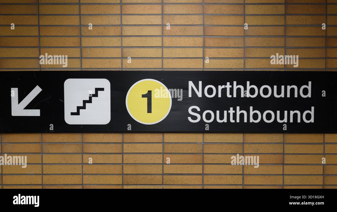 Directional signs in the Toronto, Ontario rapid transit subway system ...