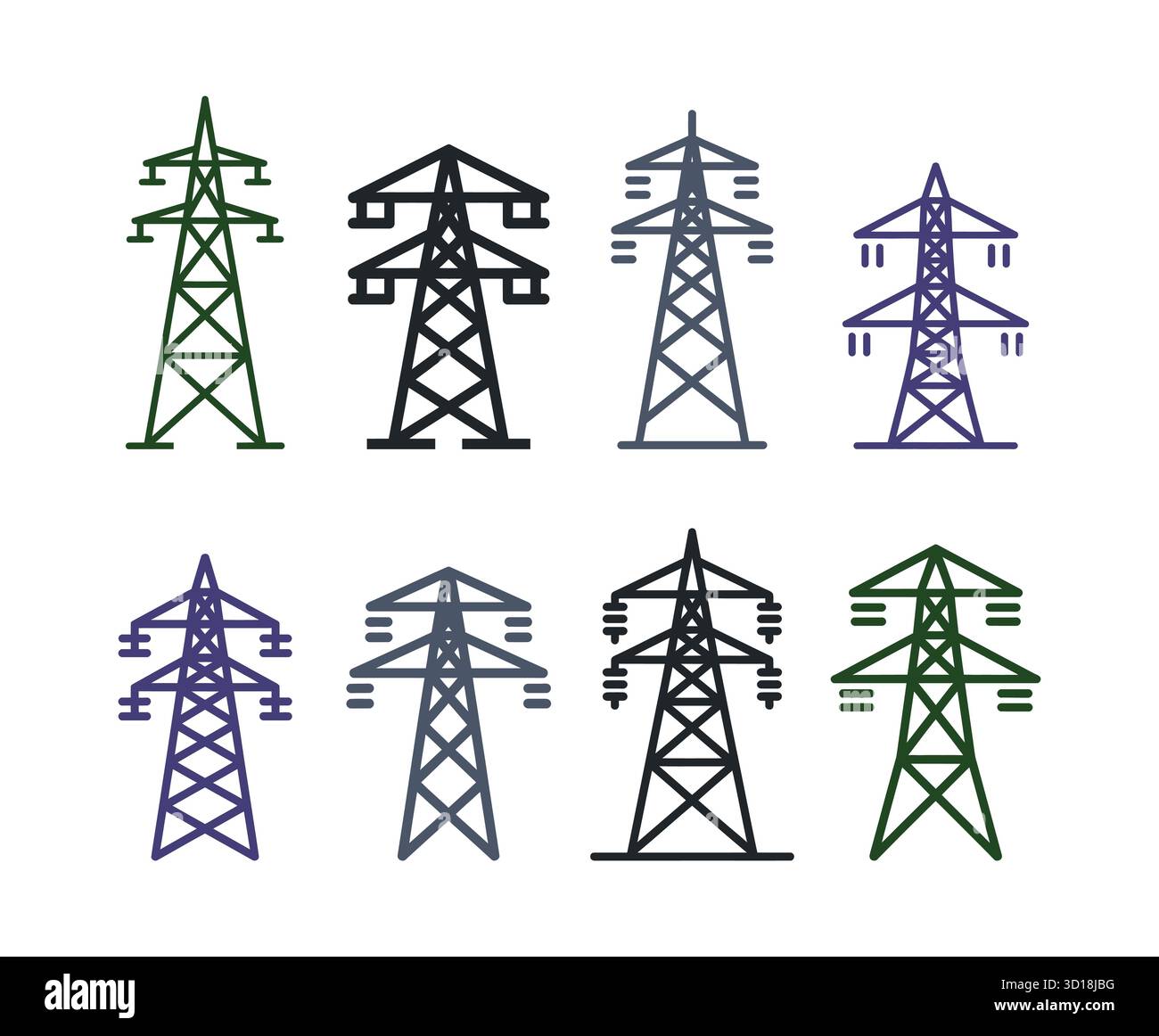 Collection of electrical transmission tower symbols, high voltage icons ...