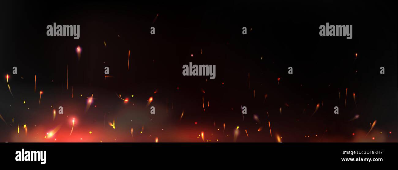 Fire spark background with glowing flame particles and smoke effect on ...