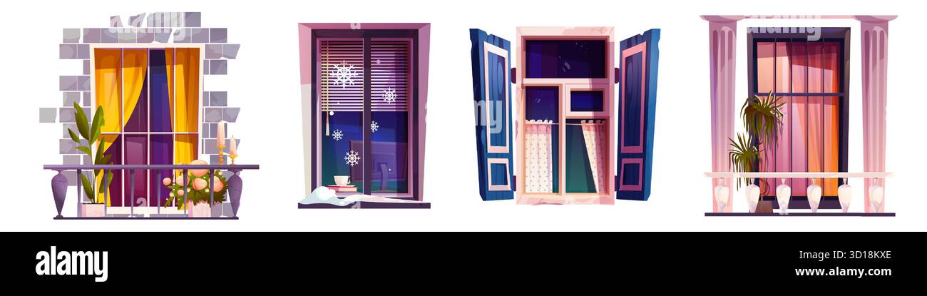 Different window shutters set isolated on white background. Vector ...
