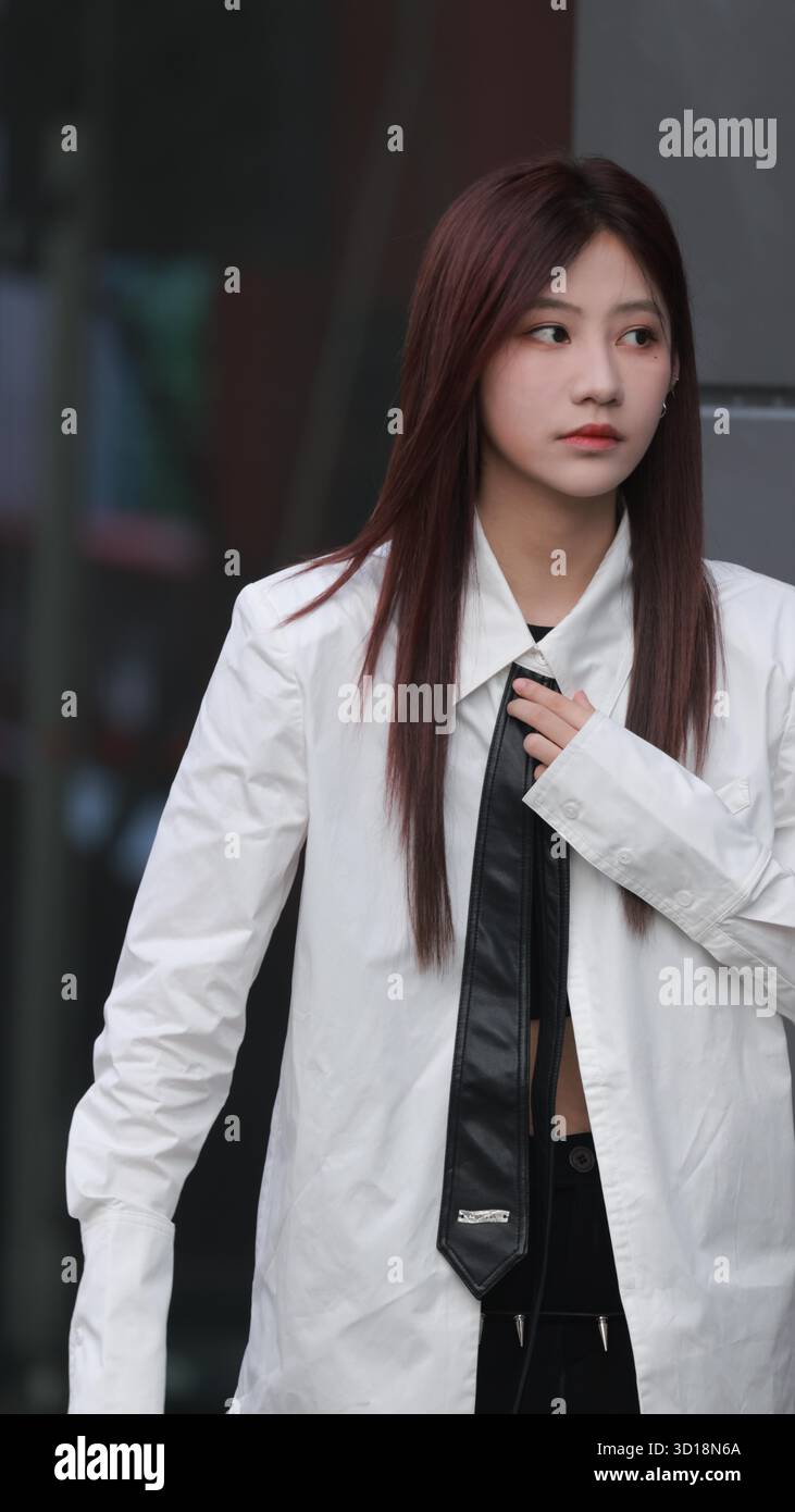 Chinese singer and actress Yuan Yiqi appears in Nanjing City, east ...