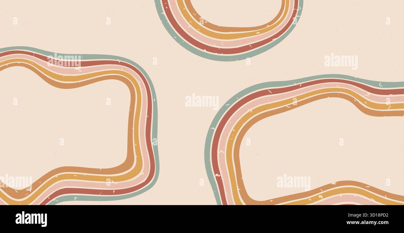 Boho rainbow liquid lines path textured background. Horizontal banner ...