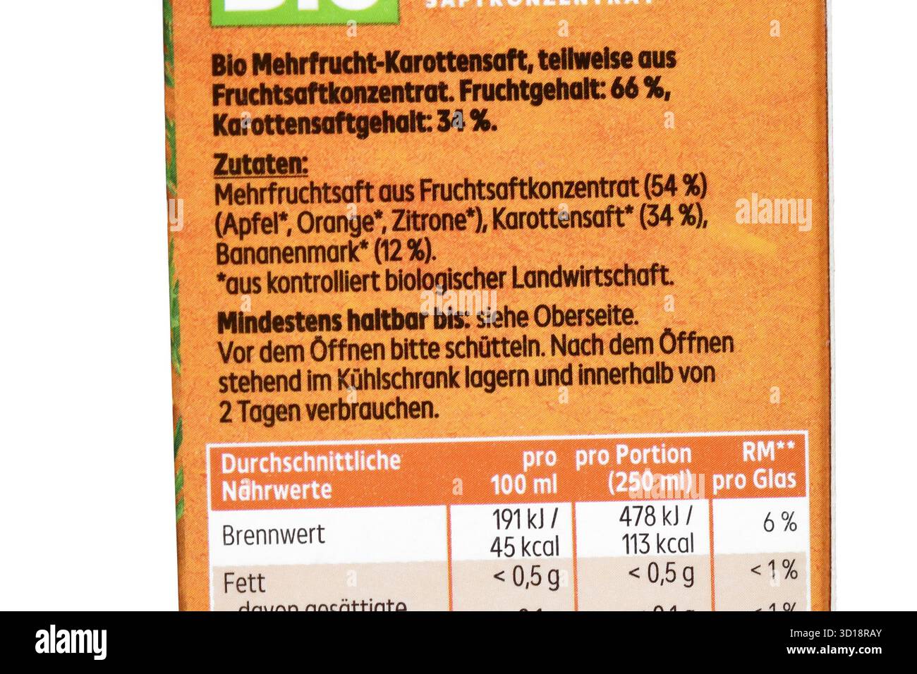 Germany - October 2025: German ingredients list of multivitamin fruit ...