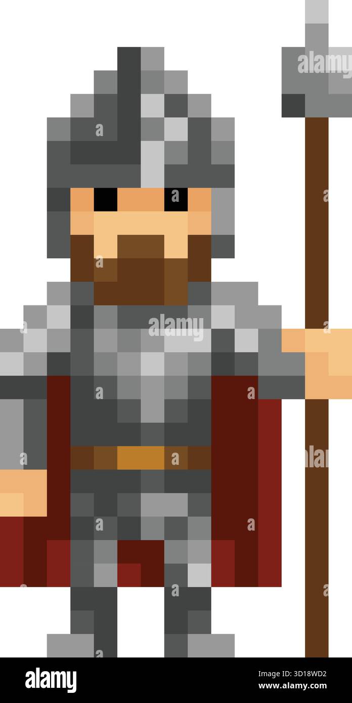 Knight Fantasy Pixel Art Game Cartoon Character Stock Vector Image ...