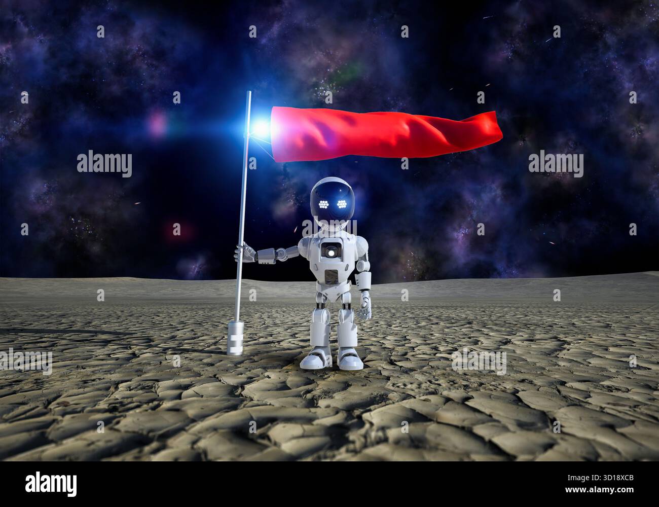 3d rendering artificial intelligence robot or robotic explorer with red ...