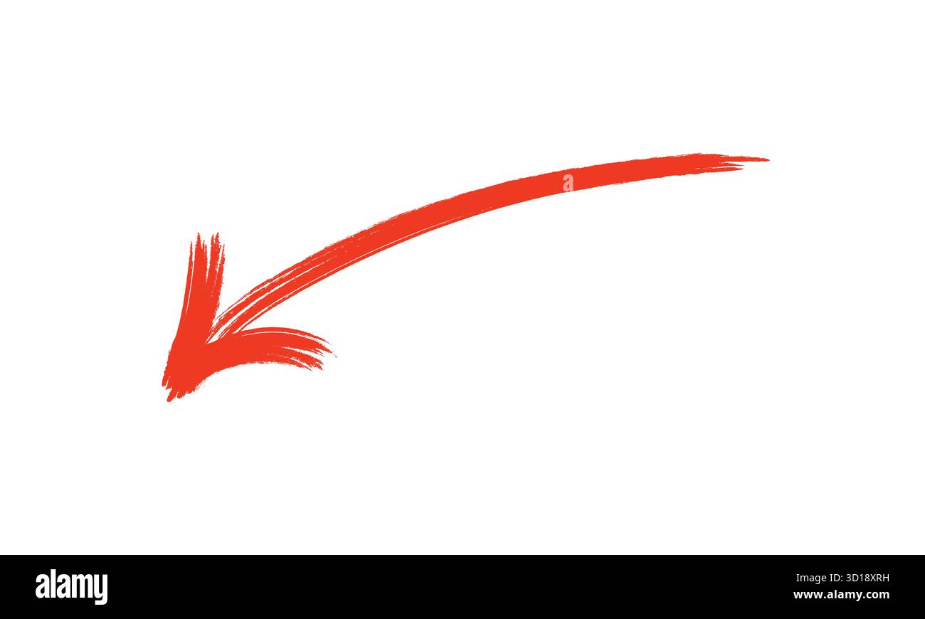 Curved Red Arrow – Down Left Brushstroke Directional Graphic. red arrow ...