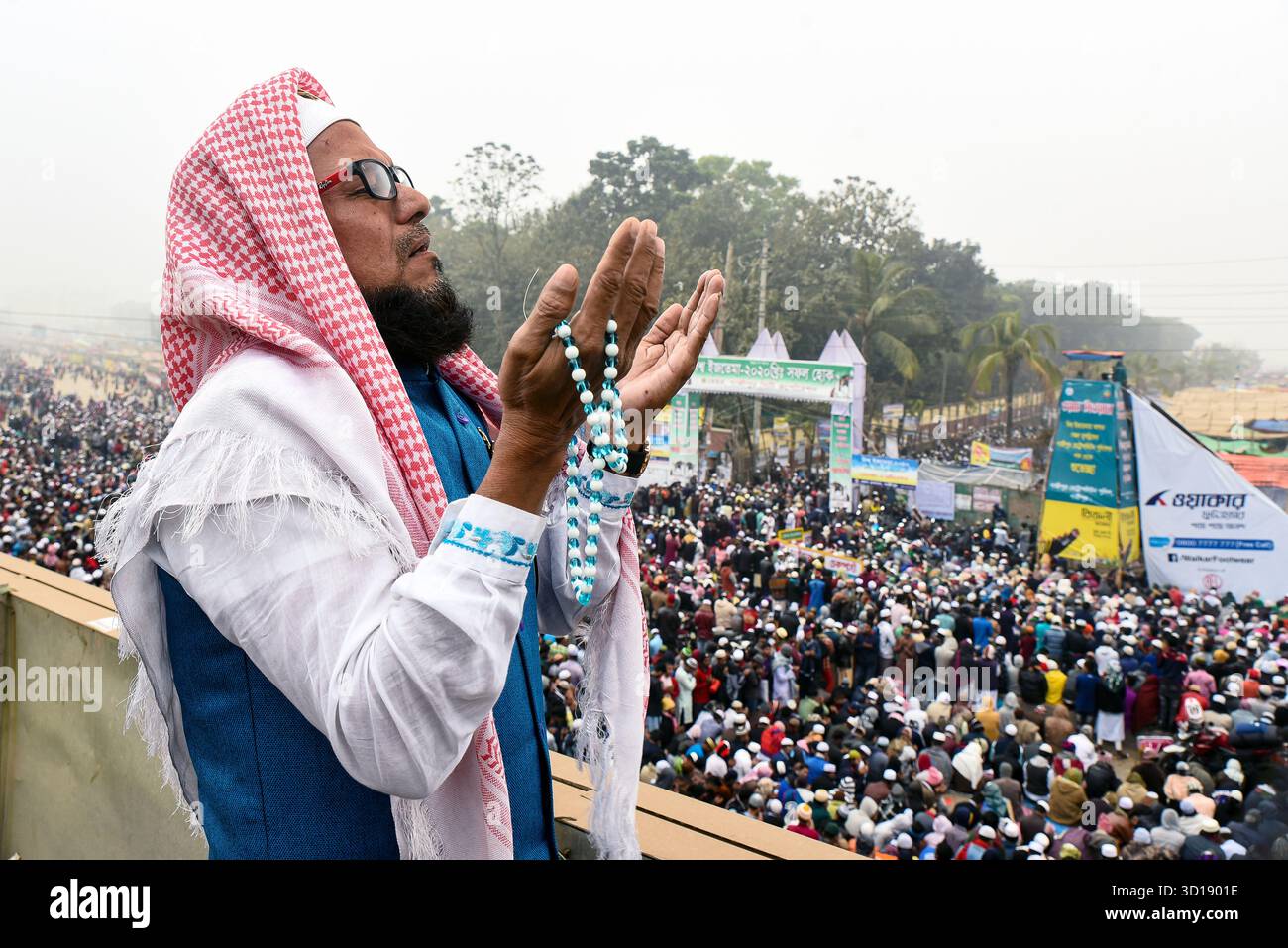 Religious Leader Prays Over Large Outdoor Festival Crowd From Raised ...