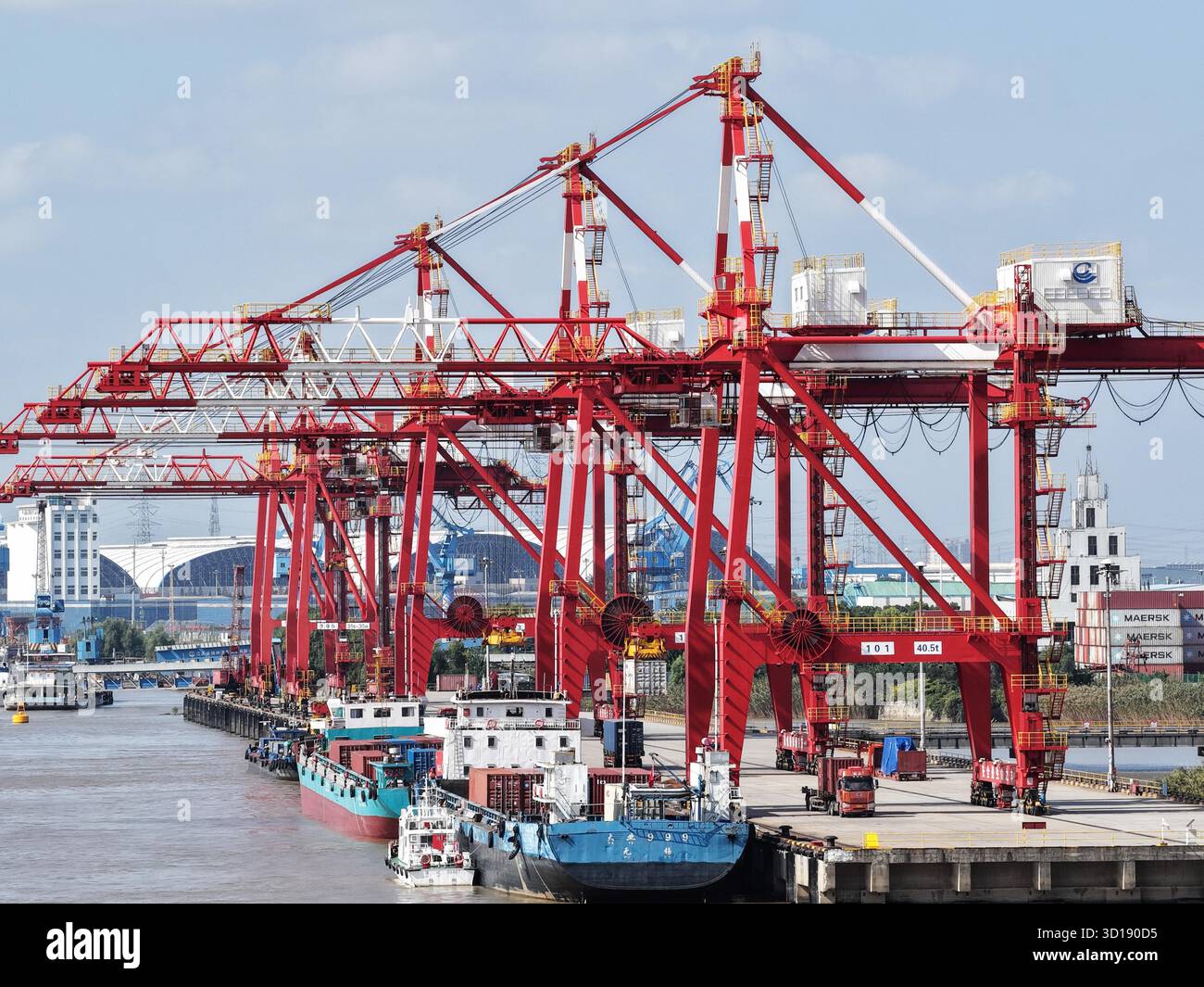 Aerial photo shows the busy container terminal at Yangzhou Port in ...