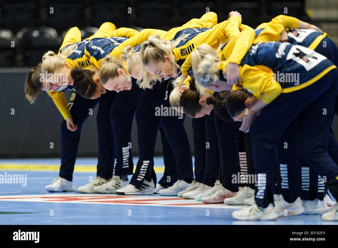 Ikast, Denmark. 26th, October 2025. The players of Ikast Handball line ...