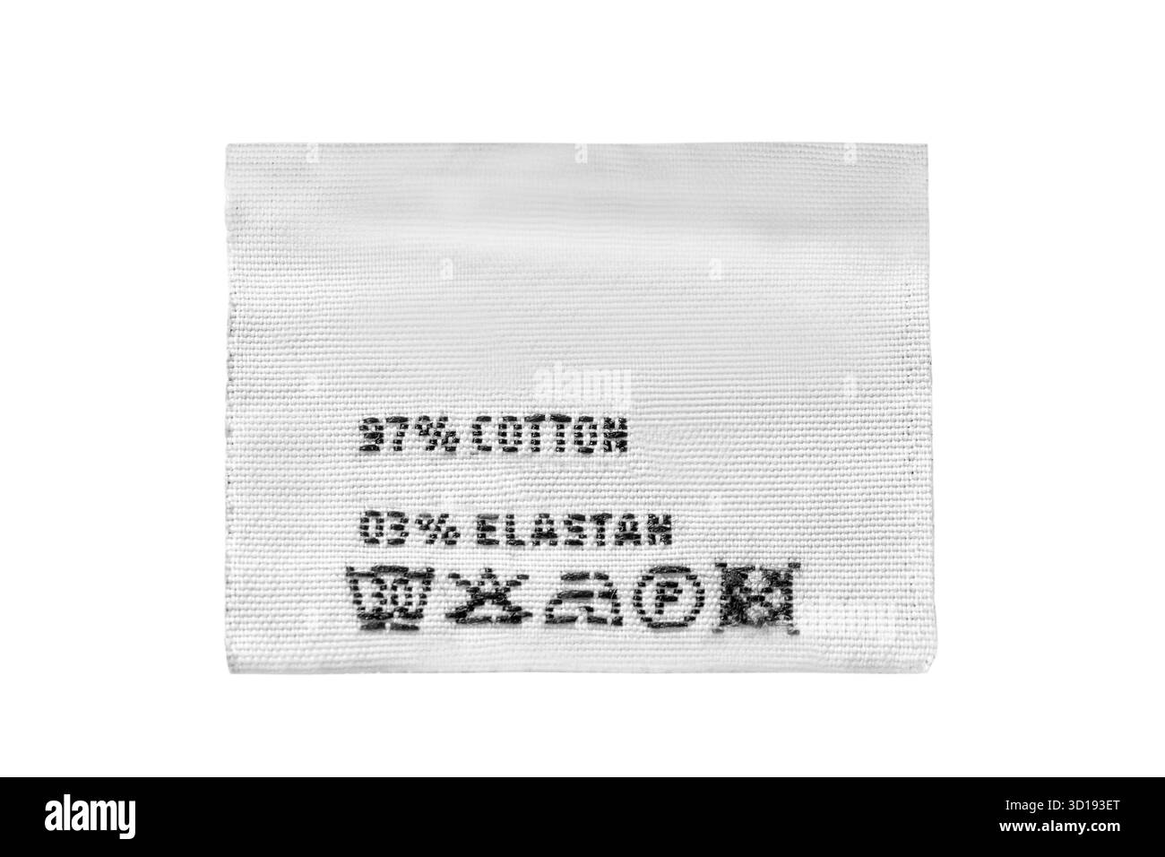 Fabric composition and washing instructions label isolated over white ...