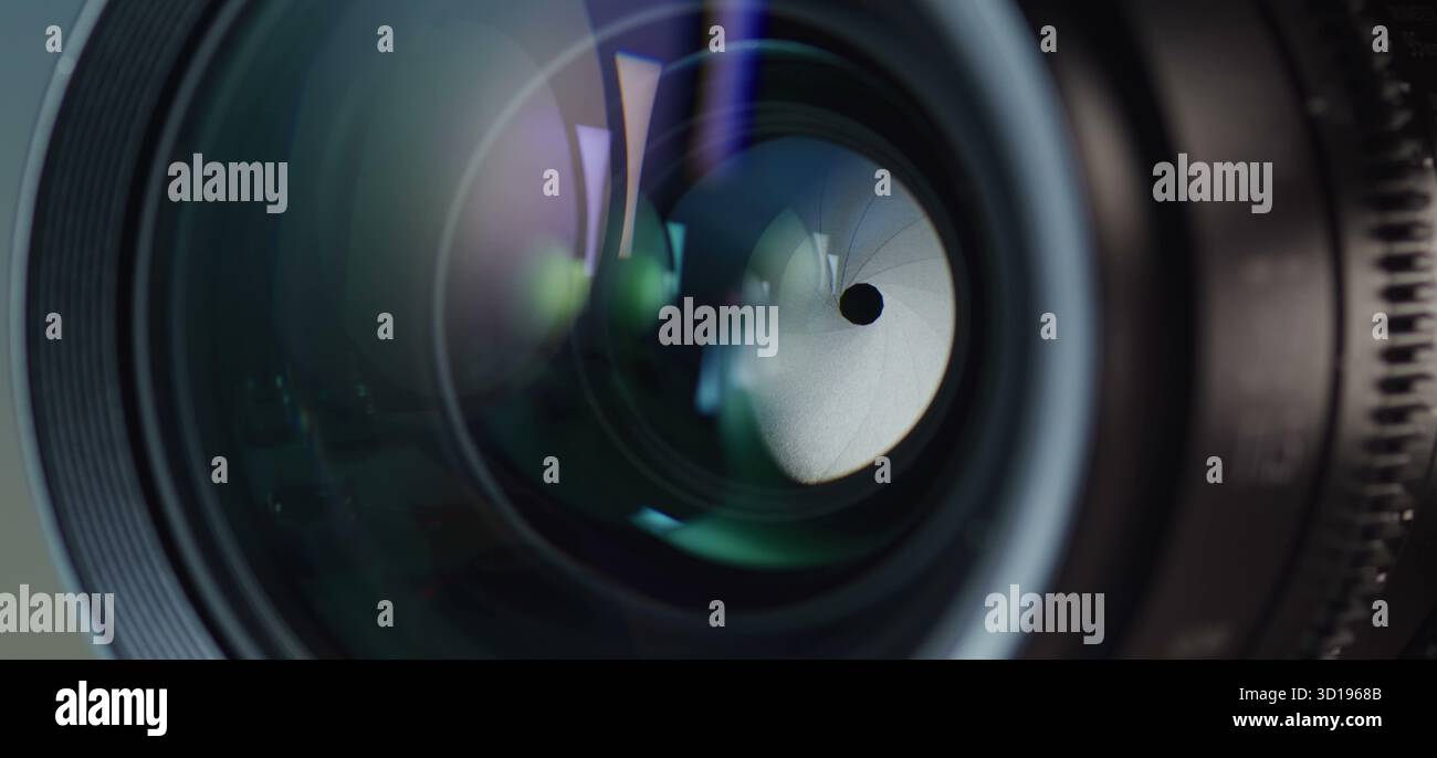 The camera lens reveals its intricate aperture mechanism, showcasing ...