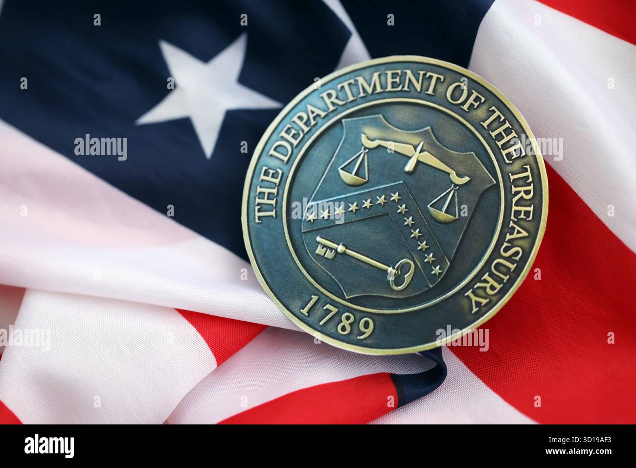 KYIV, UKRAINE - OCTOBER 7, 2025 US Department Of The Treasury emblem on ...
