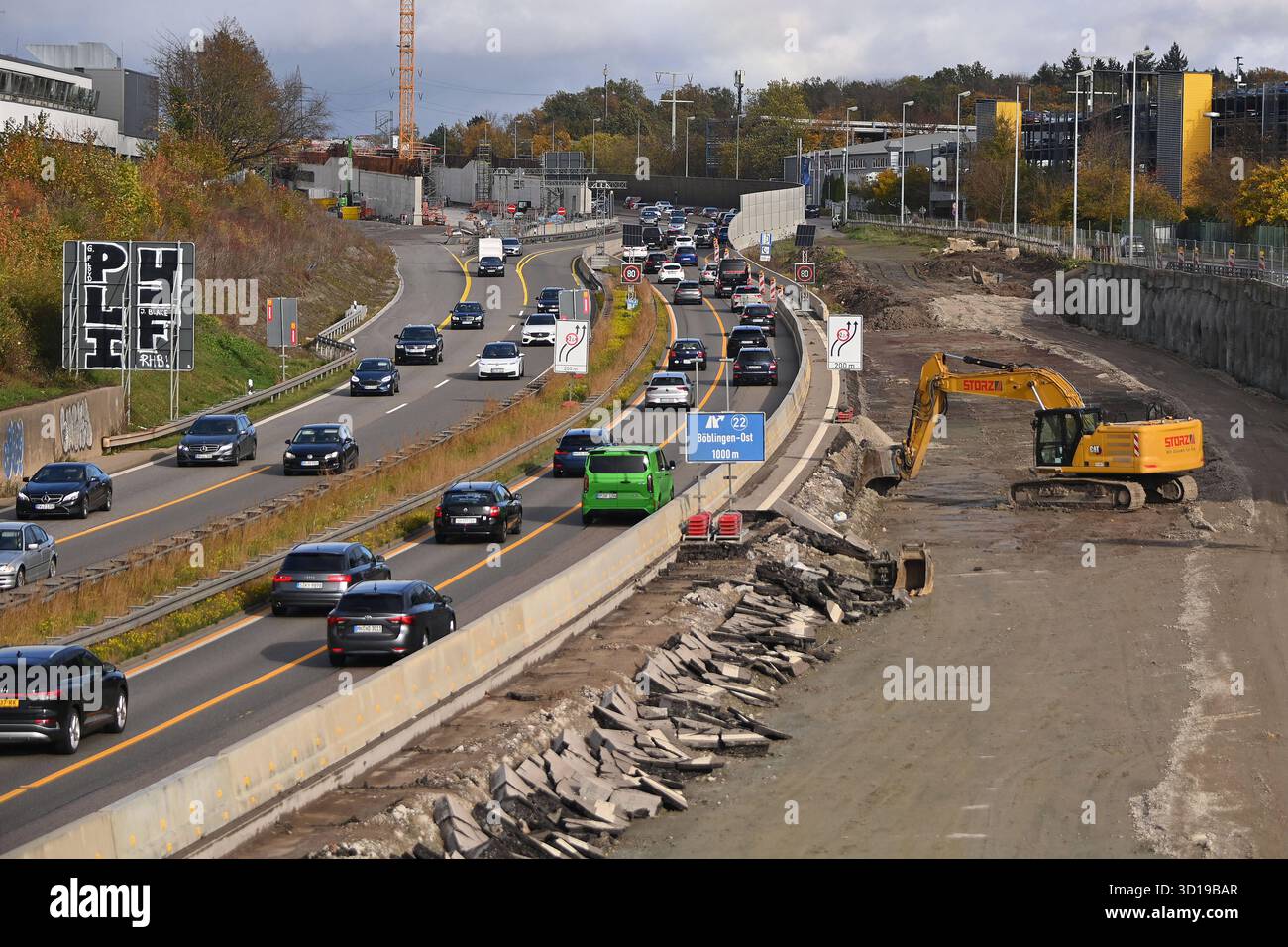 Baustelle auf der Autobahn A81 bei Boeblingen / Baden-Wuerttemberg ...