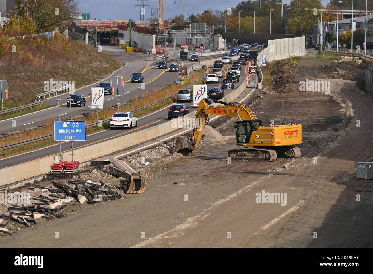 Baustelle auf der Autobahn A81 bei Boeblingen / Baden-Wuerttemberg ...