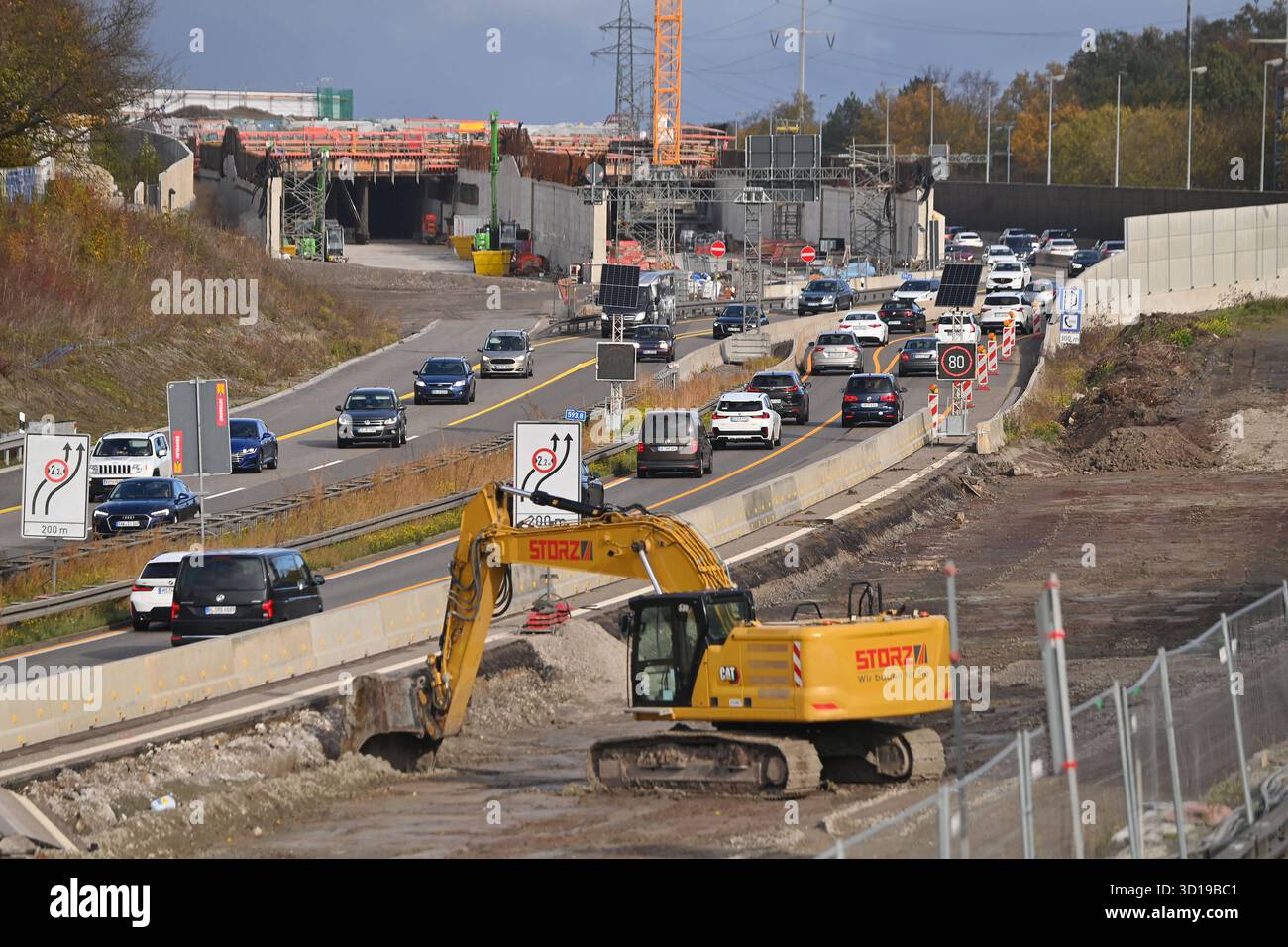 Baustelle auf der Autobahn A81 bei Boeblingen / Baden-Wuerttemberg ...