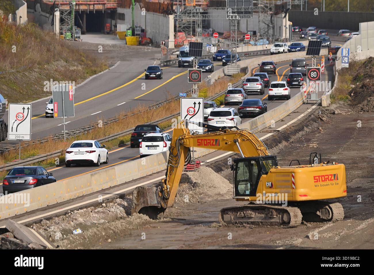 Baustelle auf der Autobahn A81 bei Boeblingen / Baden-Wuerttemberg ...