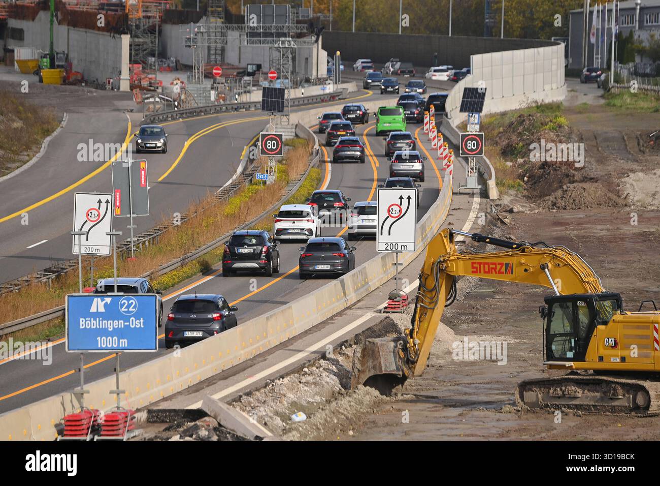 Baustelle auf der Autobahn A81 bei Boeblingen / Baden-Wuerttemberg ...
