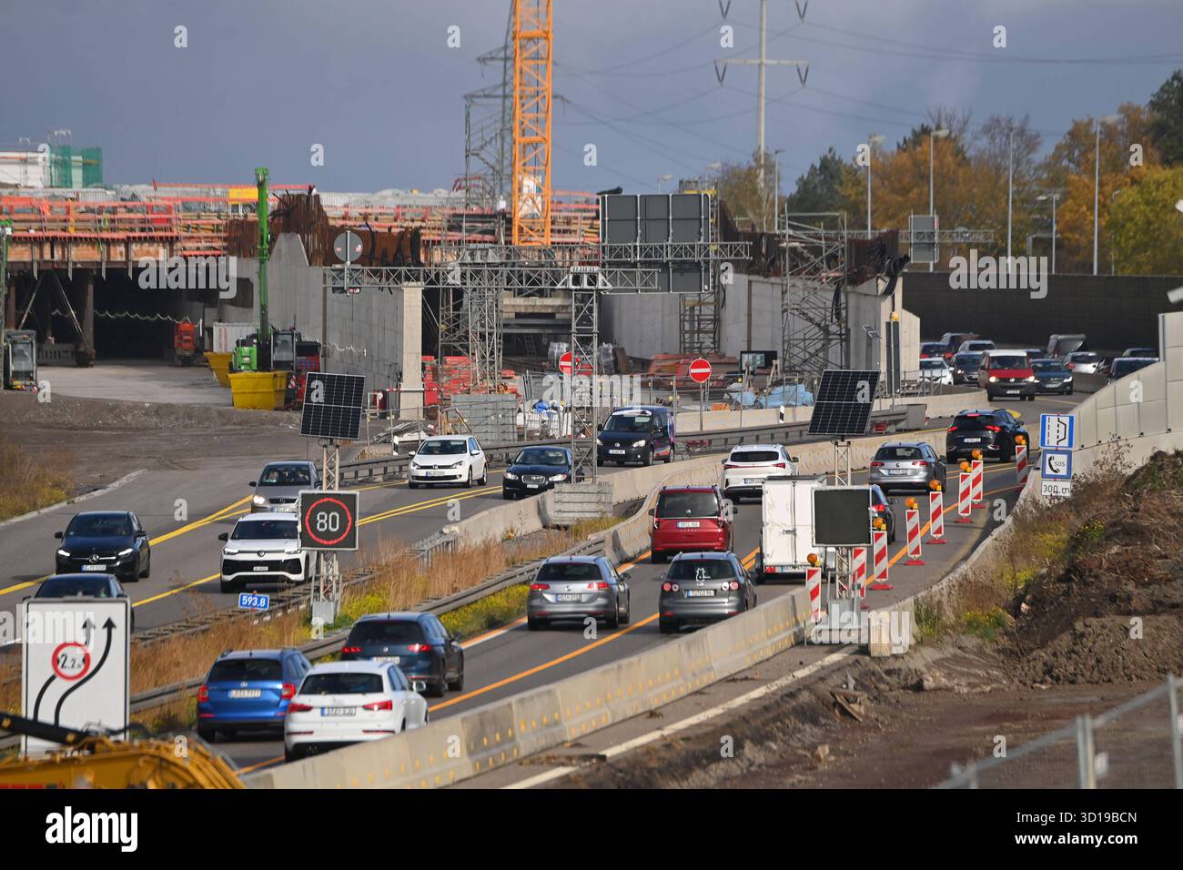Baustelle auf der Autobahn A81 bei Boeblingen / Baden-Wuerttemberg ...