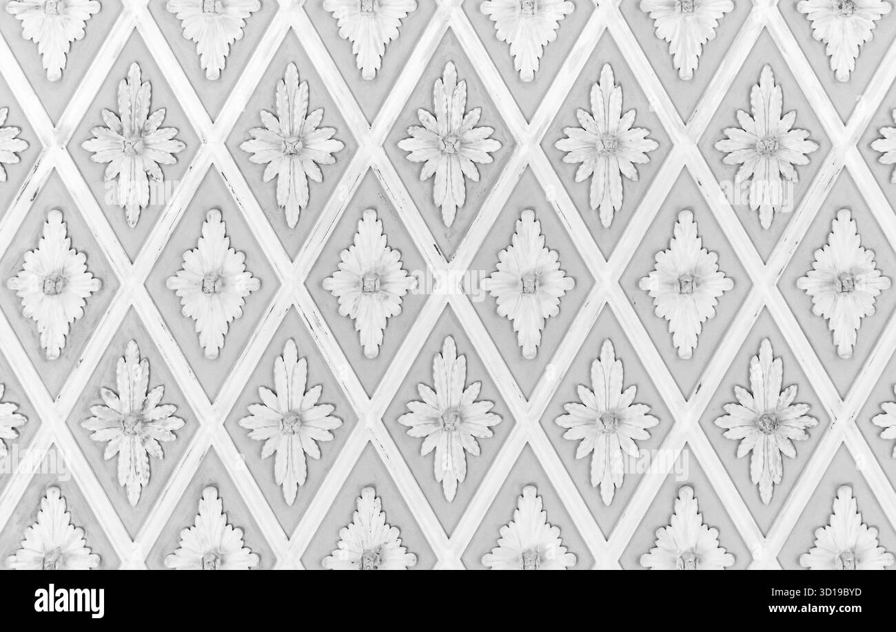 White stucco pattern over light gray backdrop. Classic ceiling moulding ...