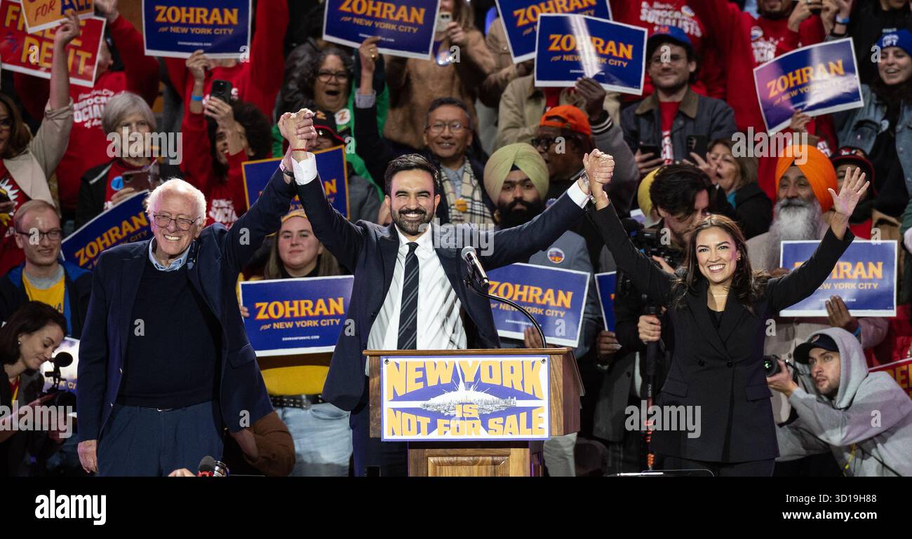 Senator Bernie Sanders, mayoral candidate Zohran Mamdani, Congresswoman ...