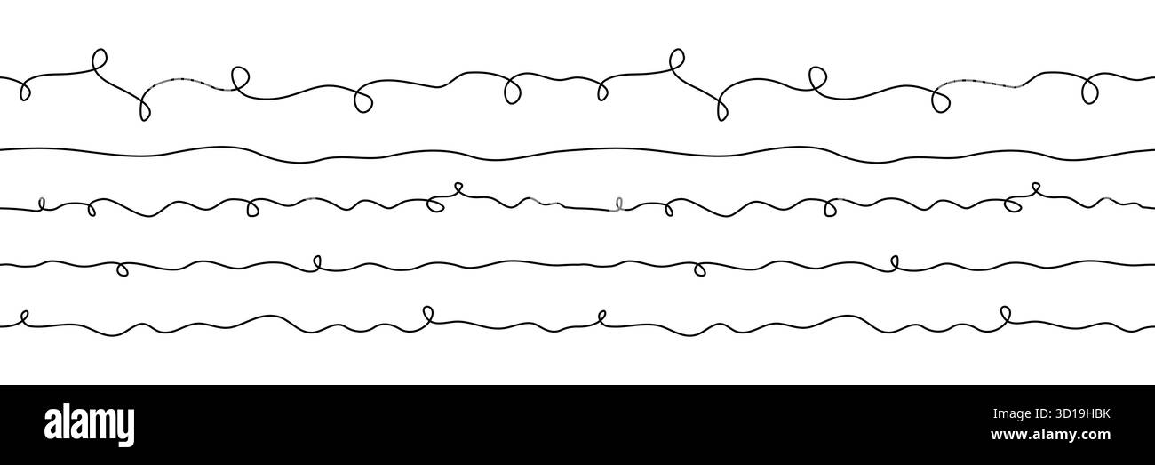 Black swirly squiggly thin line borders. Seamless abstract curvy line ...